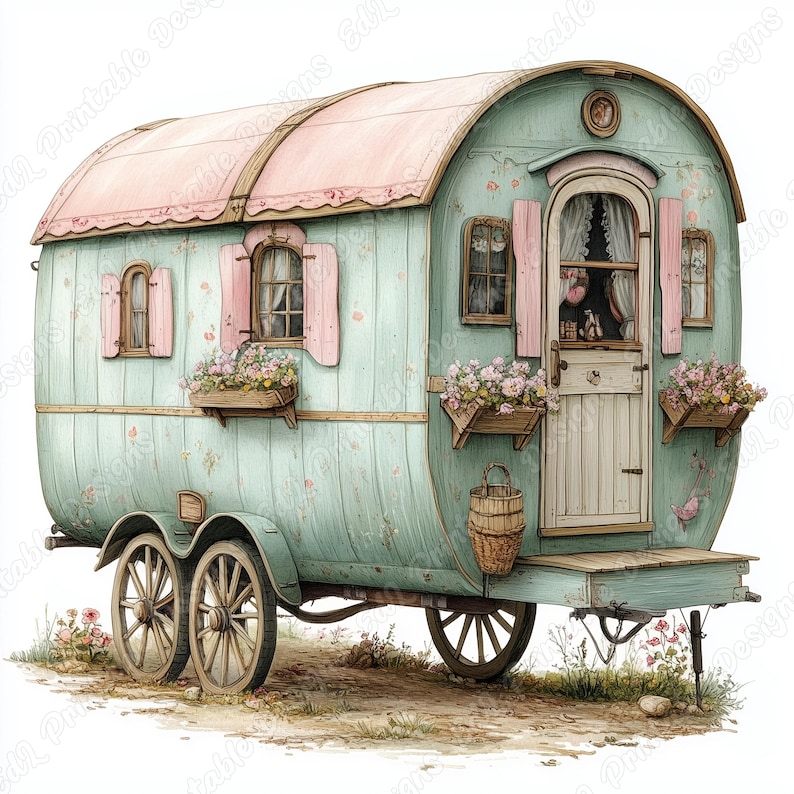 Watercolor Romany Caravan Clip Art, Vardo Printable Images (JPG Set) - Etsy