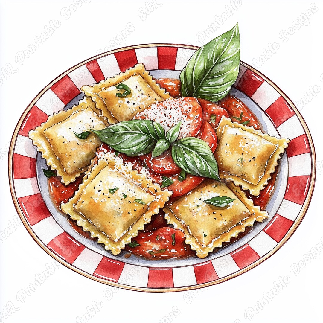 20 Watercolor Pasta Plate Clip Art, Dinner Printable Images, Italian ...
