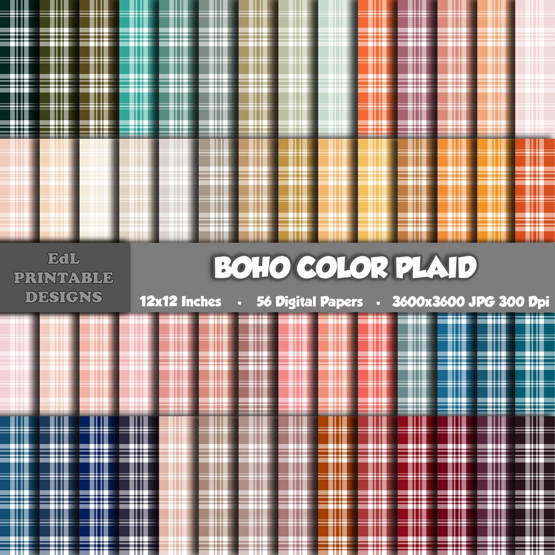 Boho Plaid Digital Paper, Earth Tones Tartan, Scrapbook Backgrounds ...
