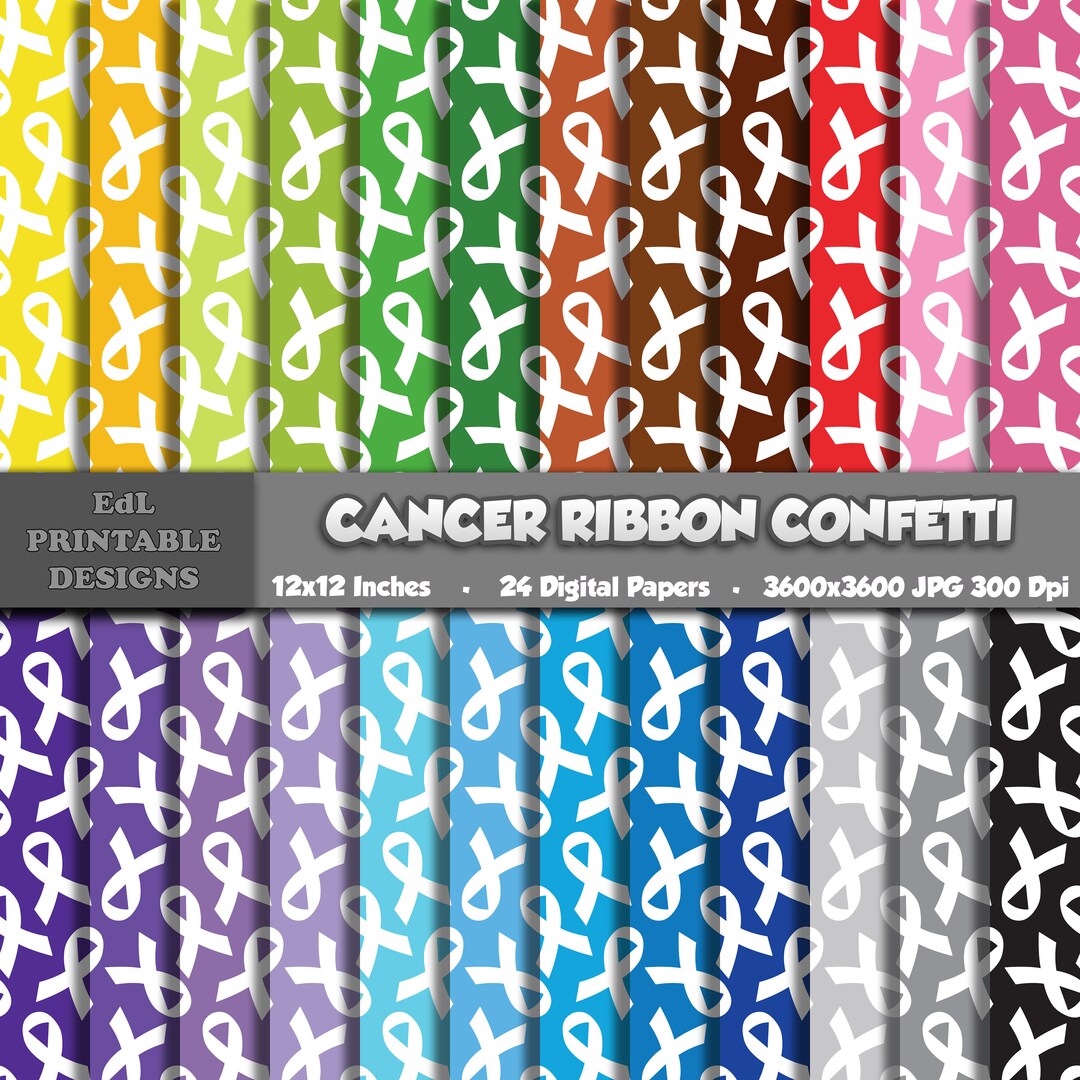 Cancer Ribbon Confetti Digital Paper, Awareness Printable Background ...