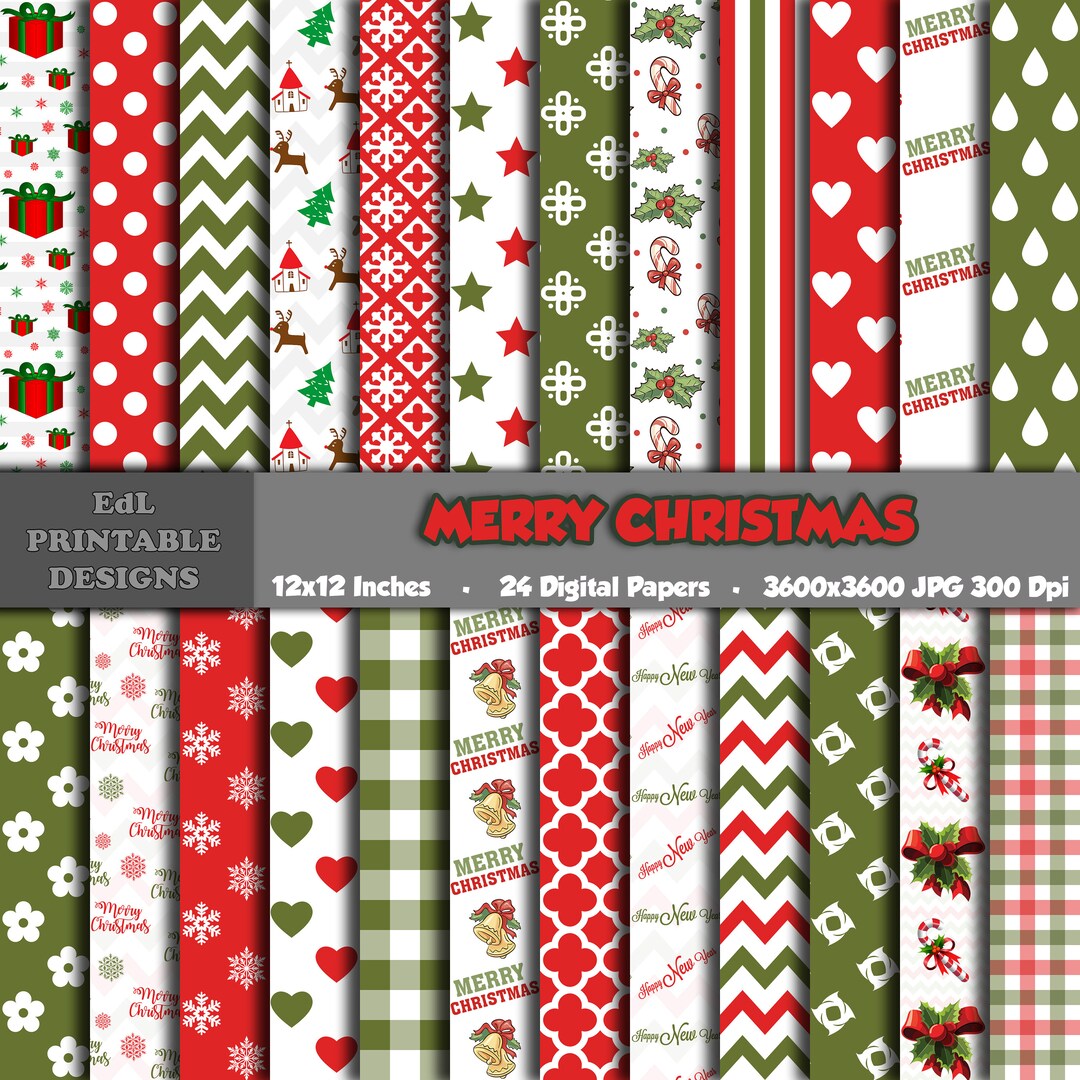 Merry Christmas Digital Papers, Xmas Printable Background, Winter ...