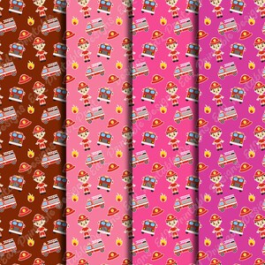 Firefighter Pattern Digital Paper, Fire Truck Printable Party ...