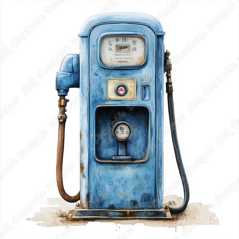 Vintage Gas Pump Clip Art, Retro Petrol Station Images (digital ...