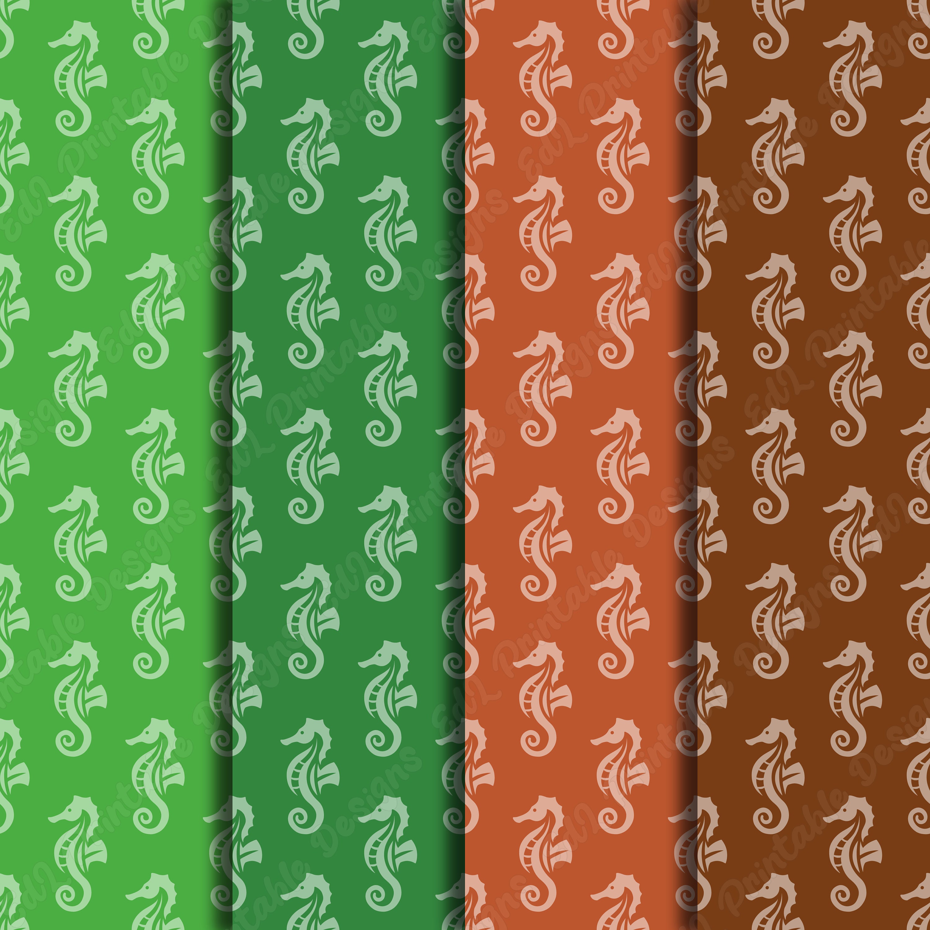 Tinted Seahorse Digital Paper, Sea Animal Printable Background ...