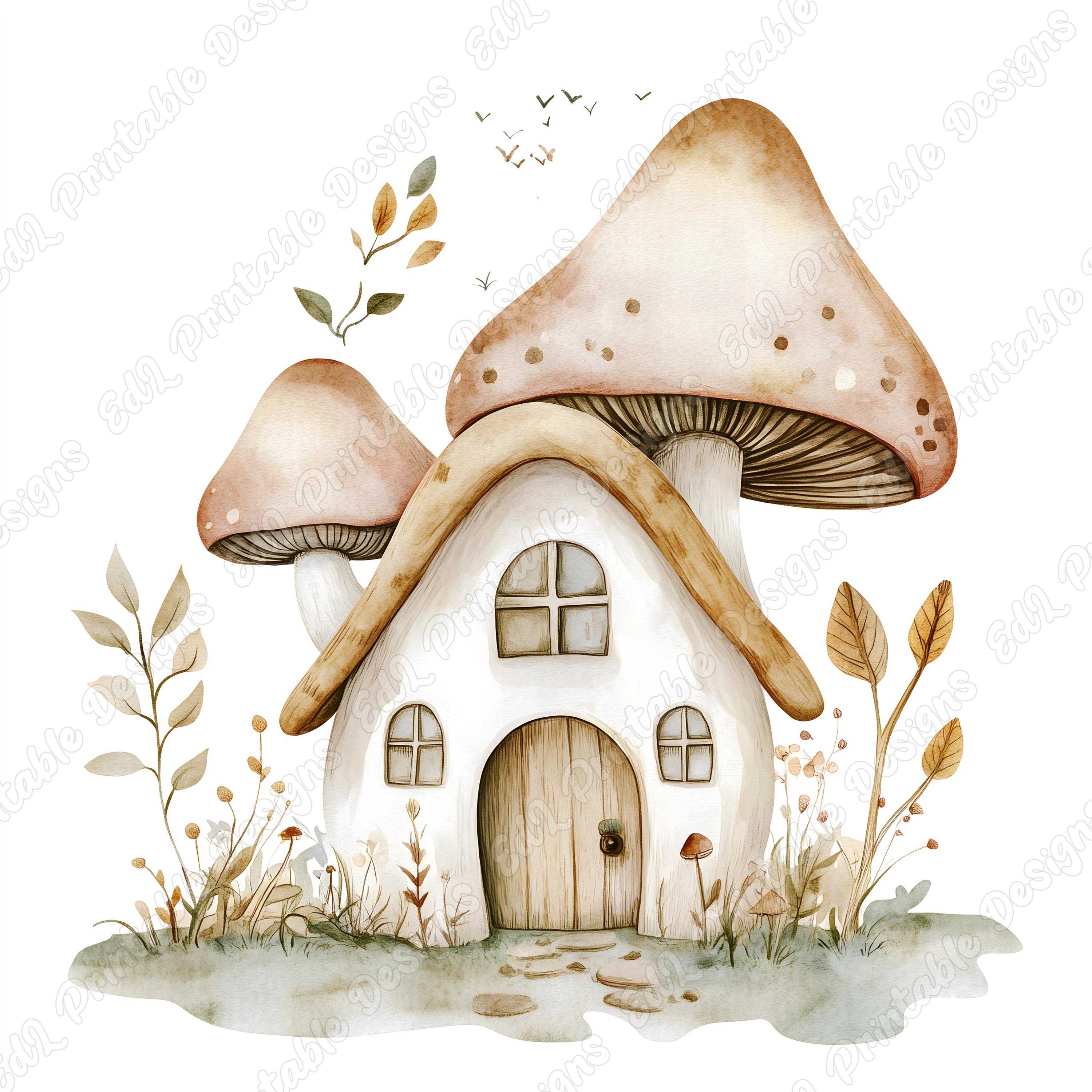 Watercolor Mushroom House Clipart, Fairy Tale Art (JPG Set) - Etsy