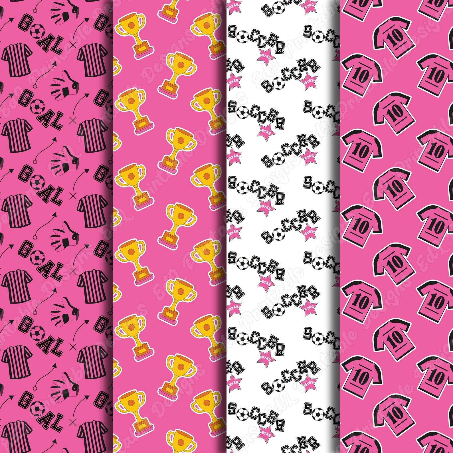 Pink Soccer Ball Digital Paper Pack, Football Pattern, Sports Theme ...