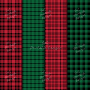 Christmas Buffalo Plaid Digital Paper, Green & Red, Scrapbook (digital ...