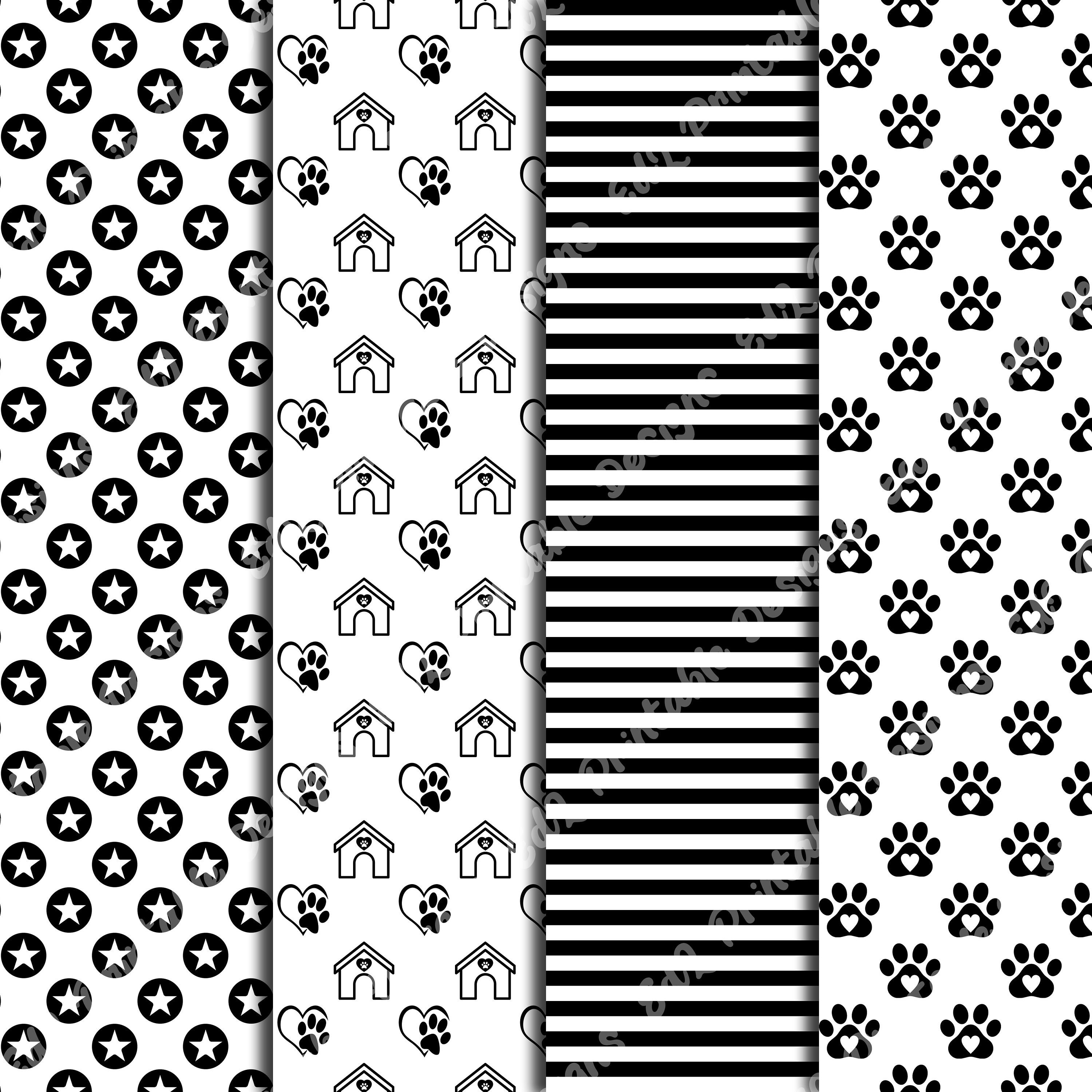 White and Black Dog Patterns Digital Paper, Animal Print Background ...