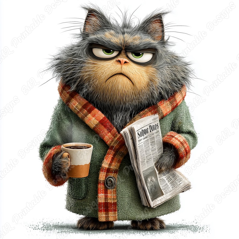 Grumpy Cat aquarel clipart, grappig huisdier JPG-bundel (digitale ...