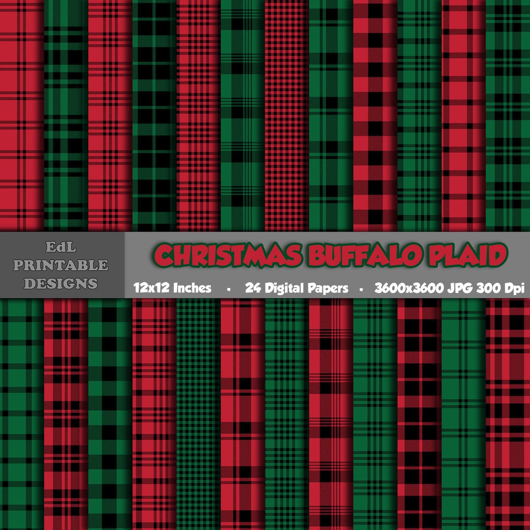 Christmas Buffalo Plaid Digital Paper, Green and Red Printable Xmas ...