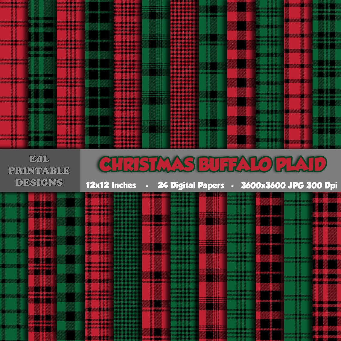 Christmas Buffalo Plaid Digital Paper, Green and Red Printable Xmas ...