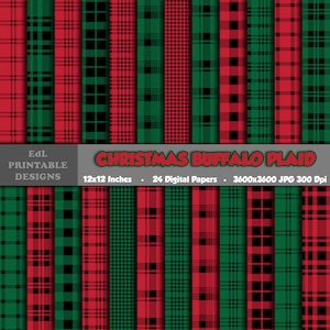 Christmas Buffalo Plaid Digital Paper, Green and Red Printable Xmas ...