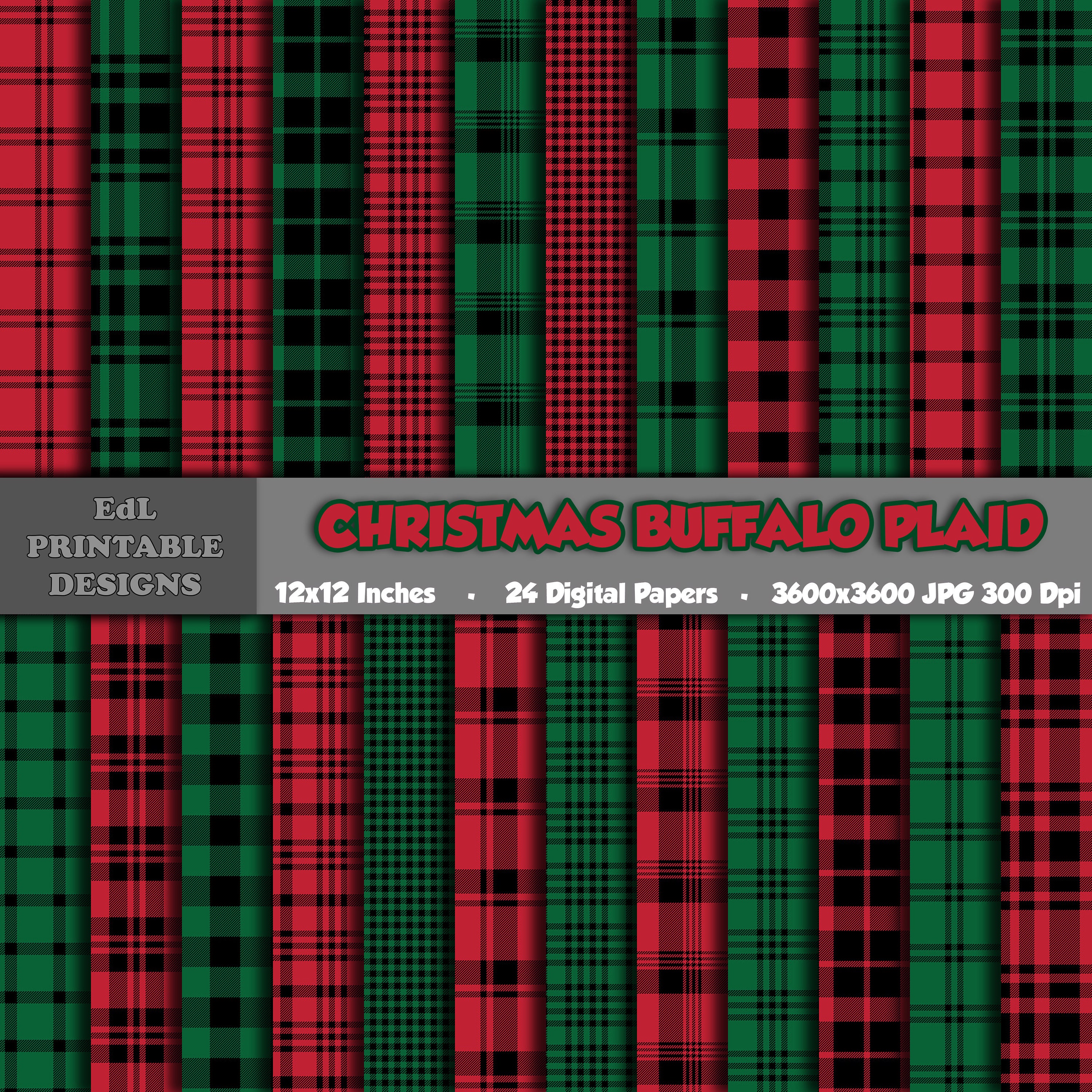 Christmas Buffalo Plaid Digital Paper, Green & Red, Scrapbook (digital ...
