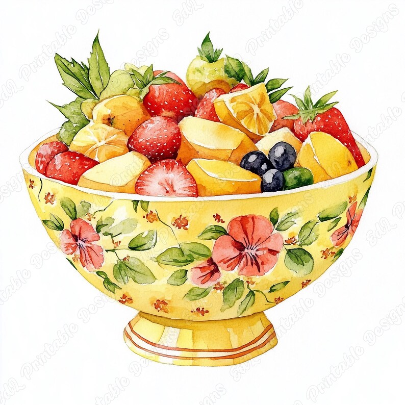 Fruit Salad Bowl Clip Art, Watercolor Summer Fruits (digital Download ...