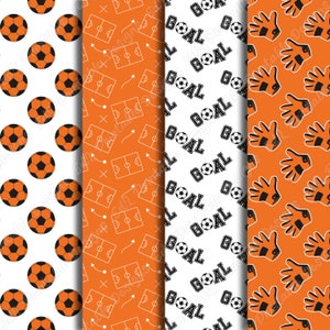 Soccer Digital Paper, Football Printable Background, Orange Soccer Ball ...