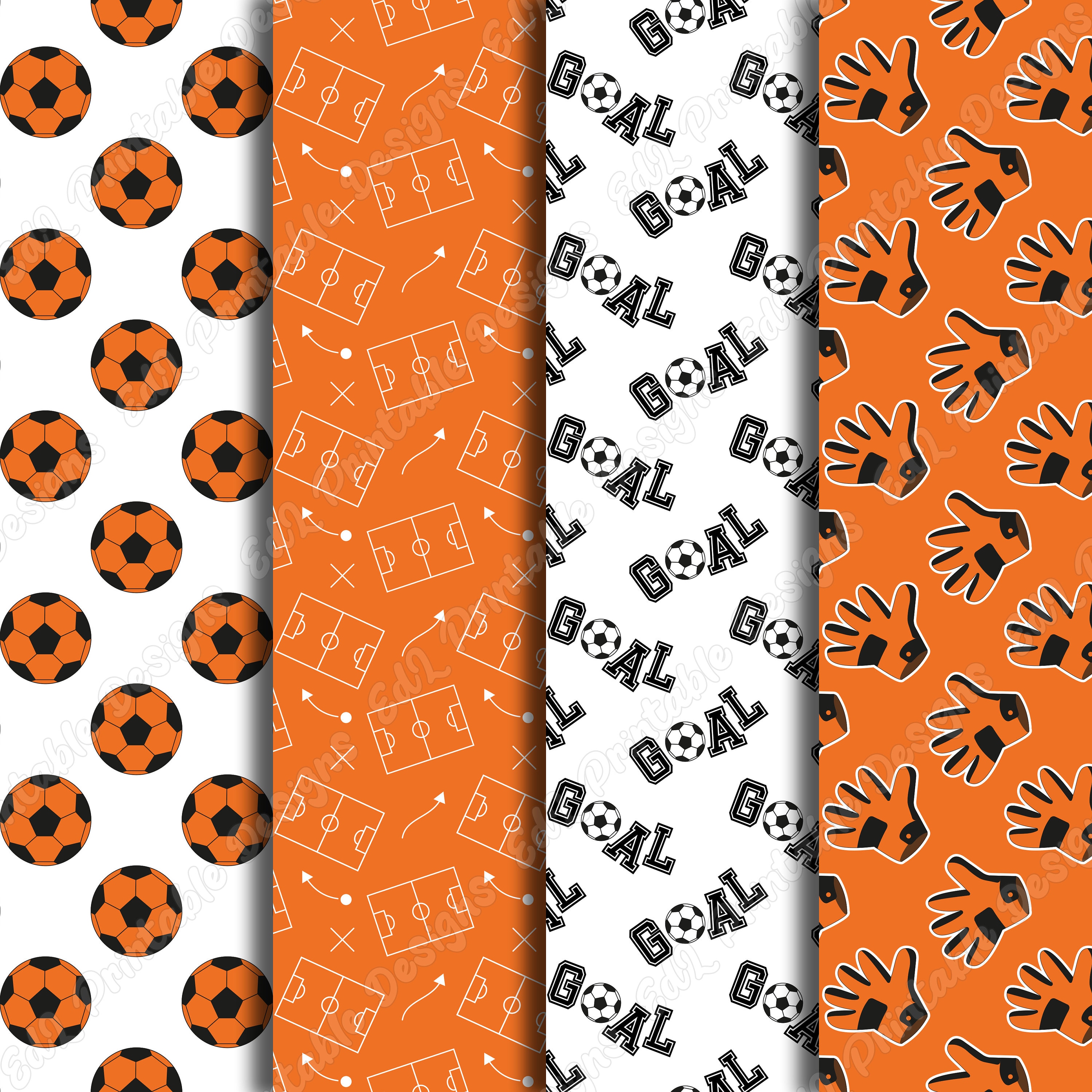 Soccer Digital Paper, Football Printable Background, Orange Soccer Ball ...