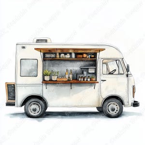 Watercolor Food Truck Clipart, Mobile Kitchen Illustration (JPG Bundle ...