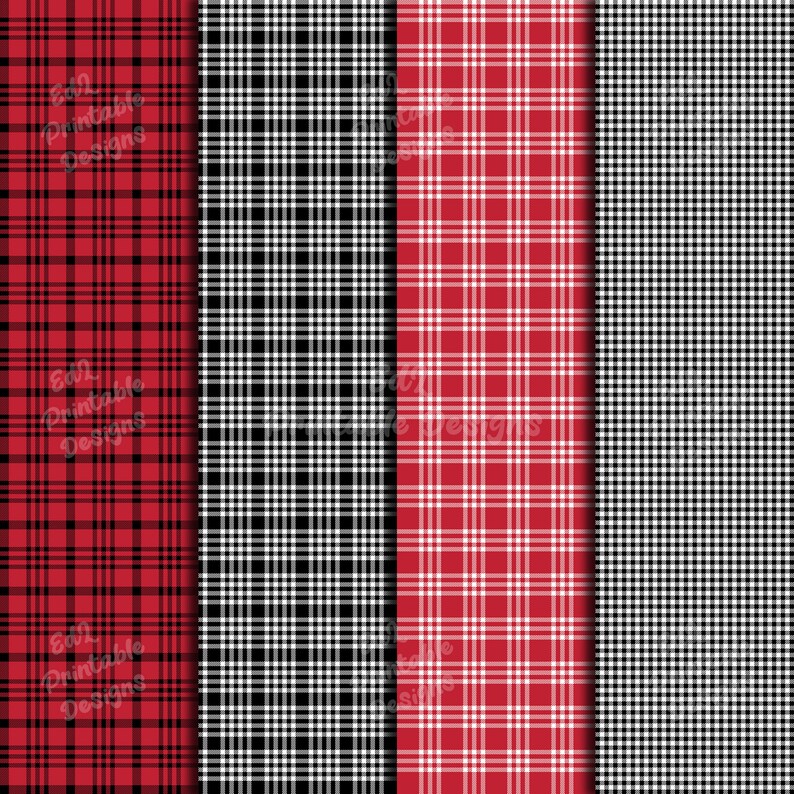Red and Black White Buffalo Plaid Digital Paper, Printable Tartan ...
