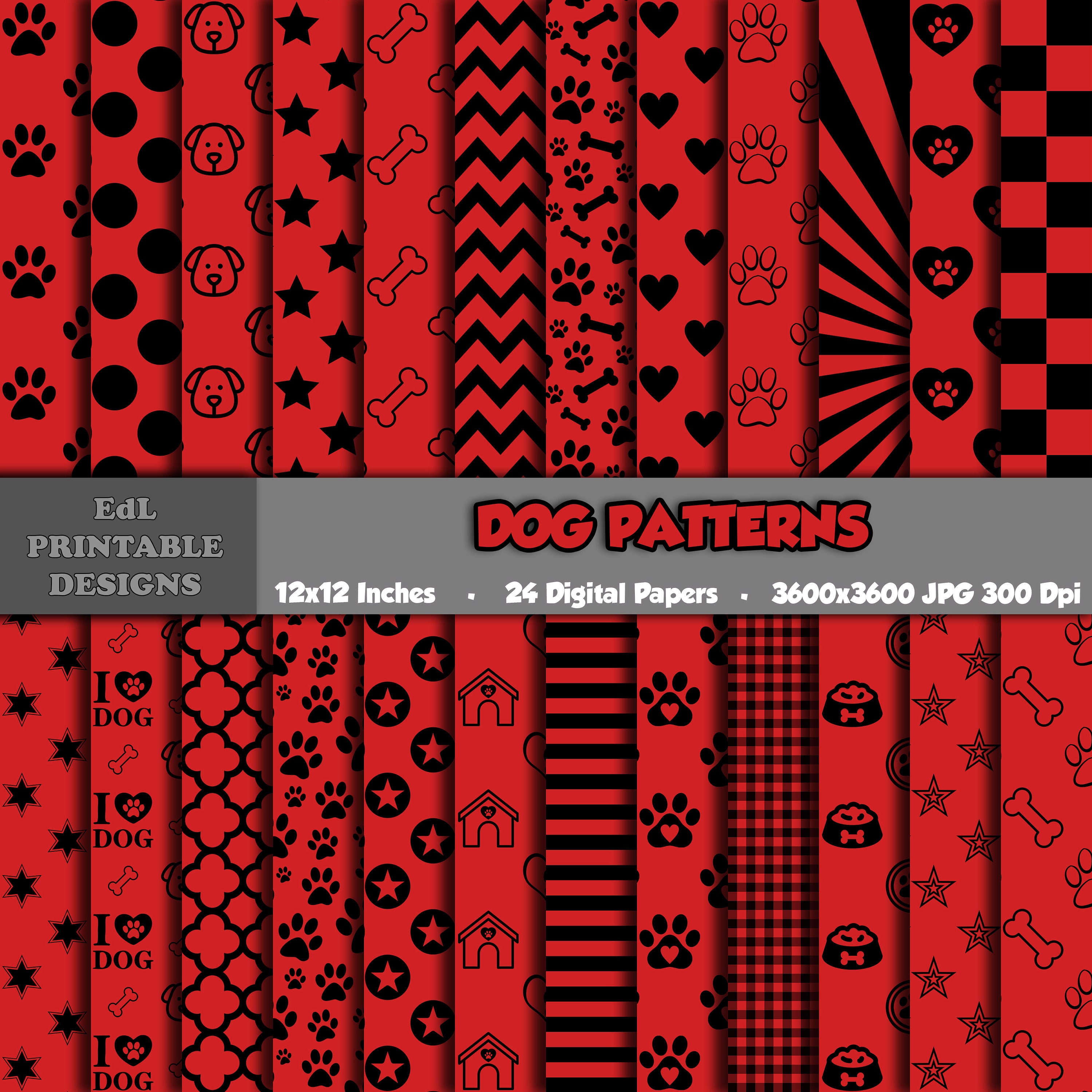 Red and Black Dog Patterns Digital Paper Animal Prints - Etsy