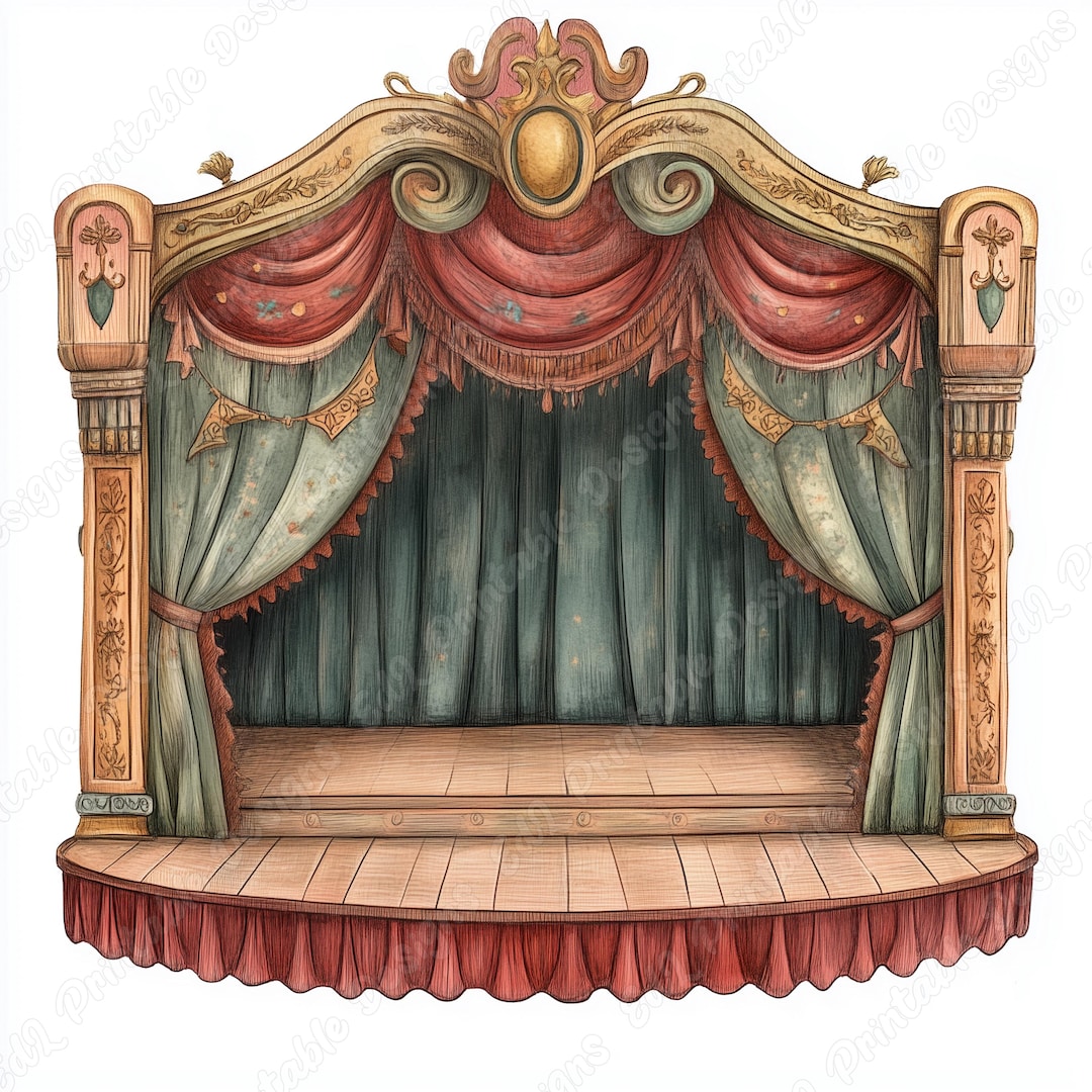 20 Theater Stage Clip Art, Watercolor Vintage Scene Printable Images ...