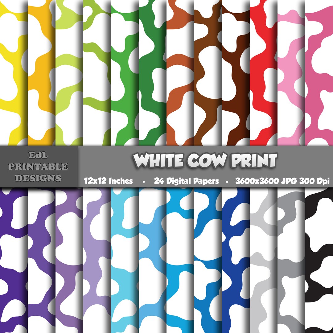 White Cow Print Digital Paper Pack, Seamless Patterns (digital Download ...