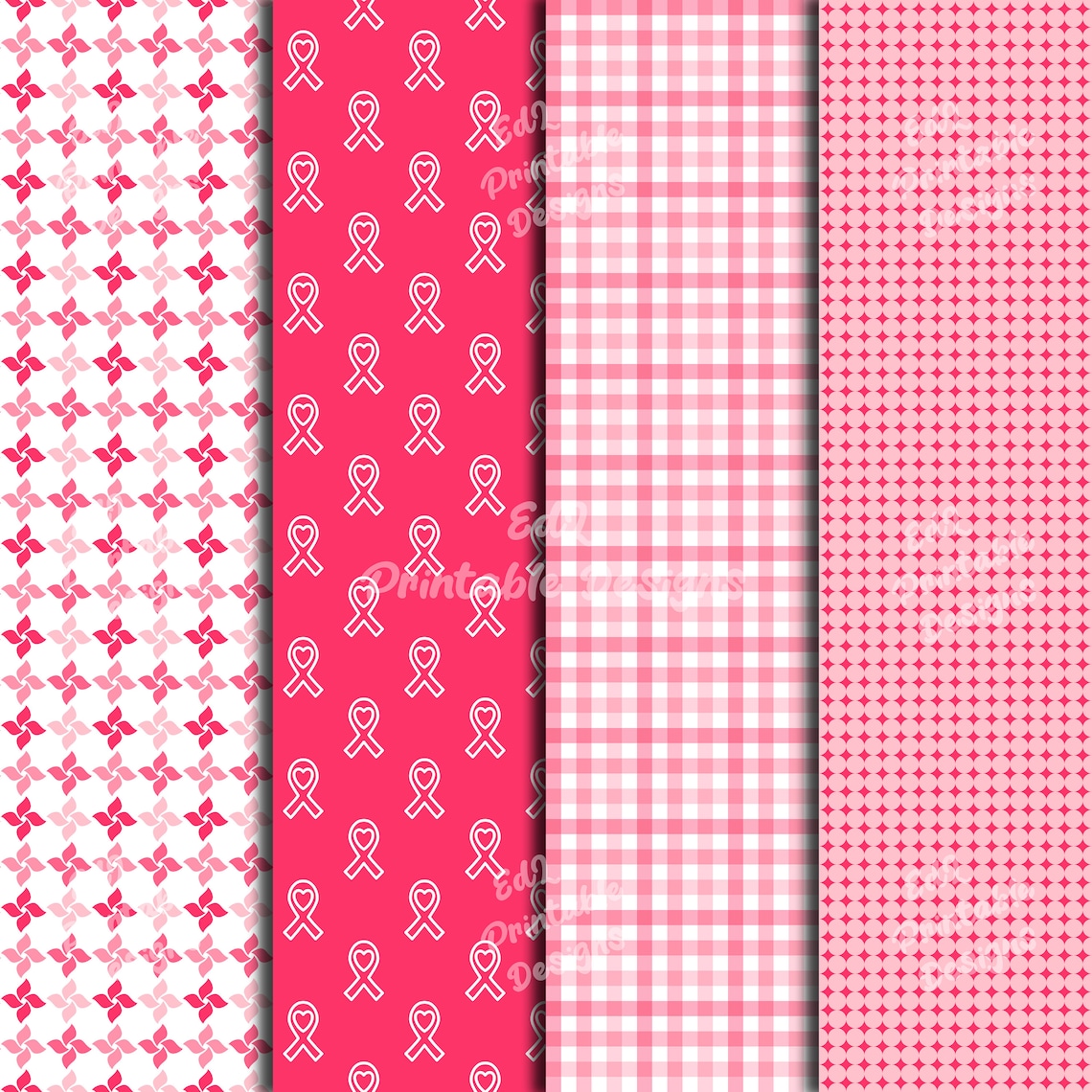 Breast Cancer Digital Paper, Pink Color Ribbons Printable Background ...