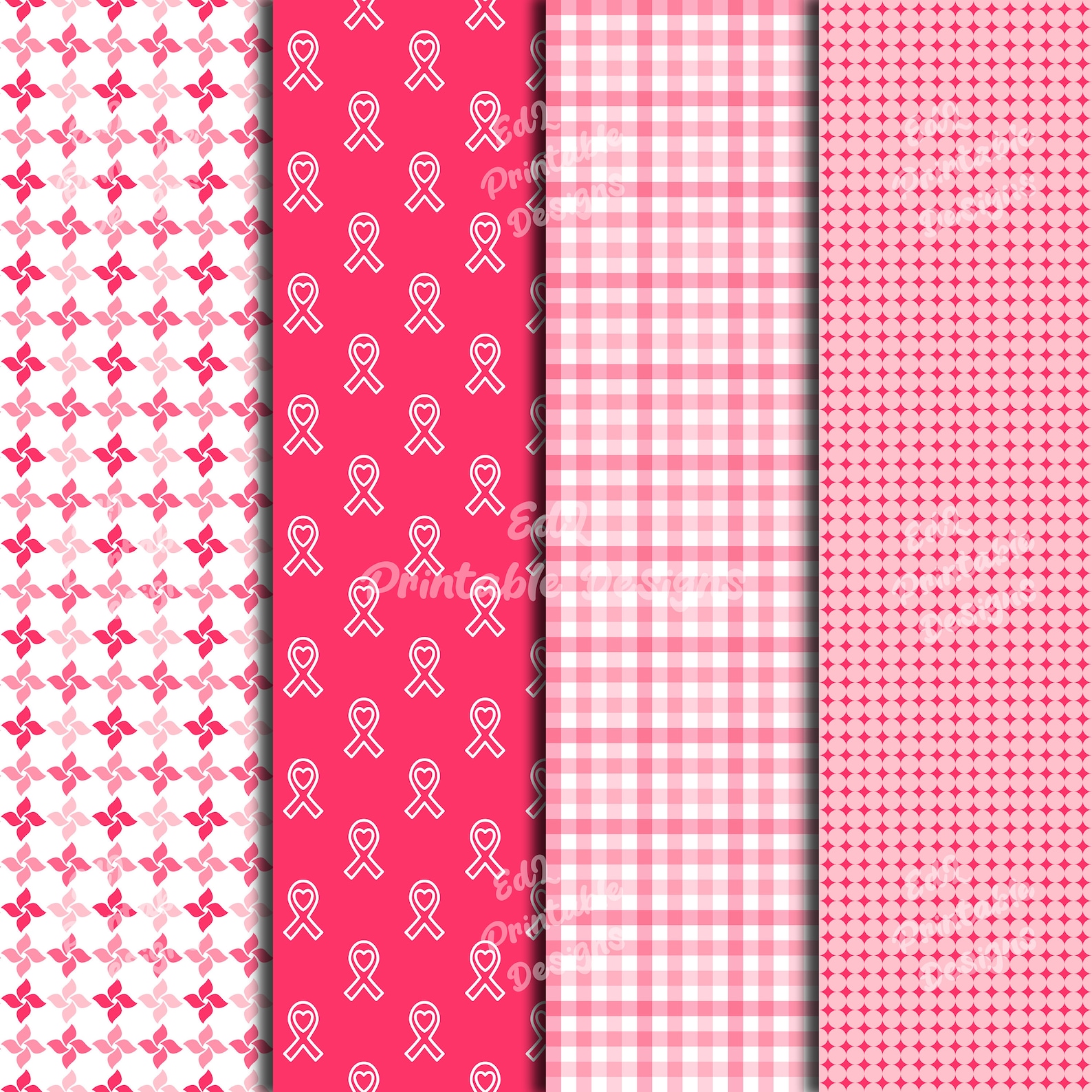Breast Cancer Digital Paper, Pink Color Ribbons Printable Background ...