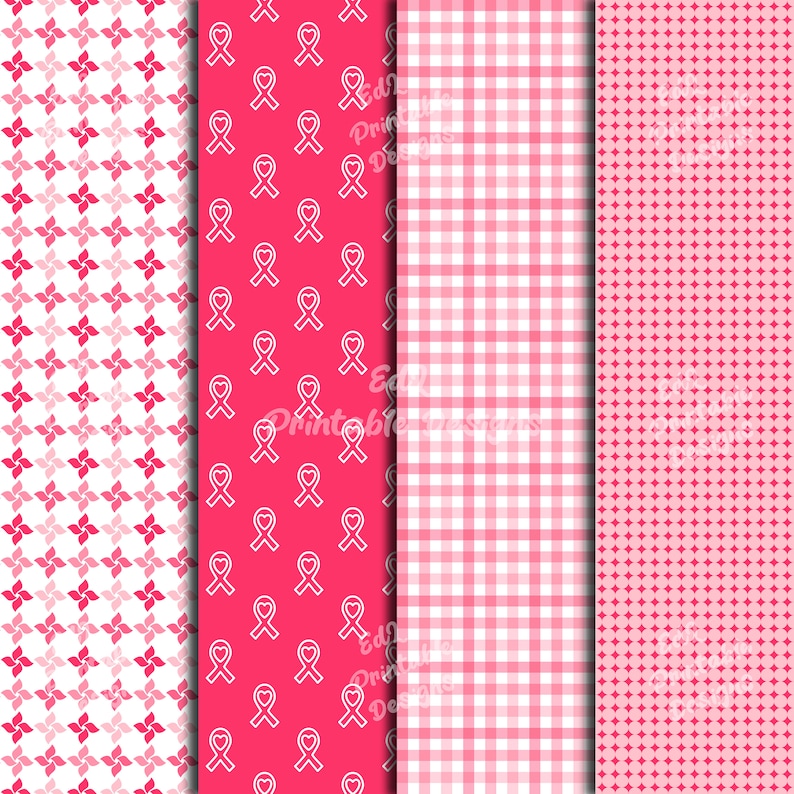 Breast Cancer Digital Paper, Pink Color Ribbons Printable Background ...