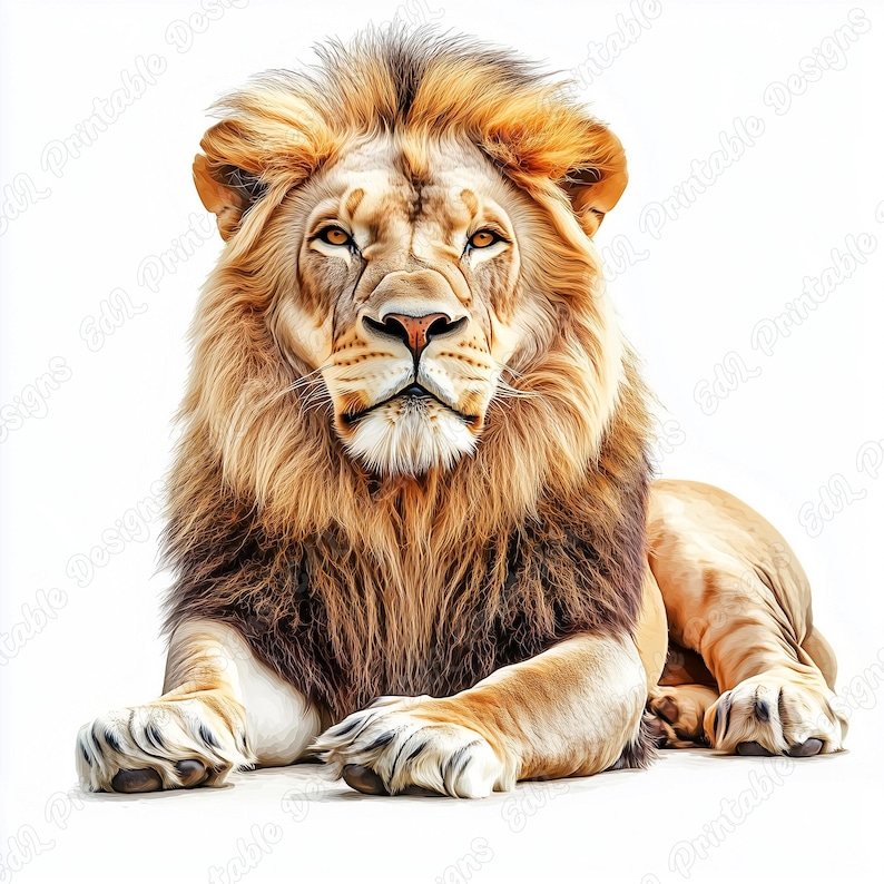 Watercolor Lion Face Clip Art, Safari Animal Illustration (JPG Digital ...