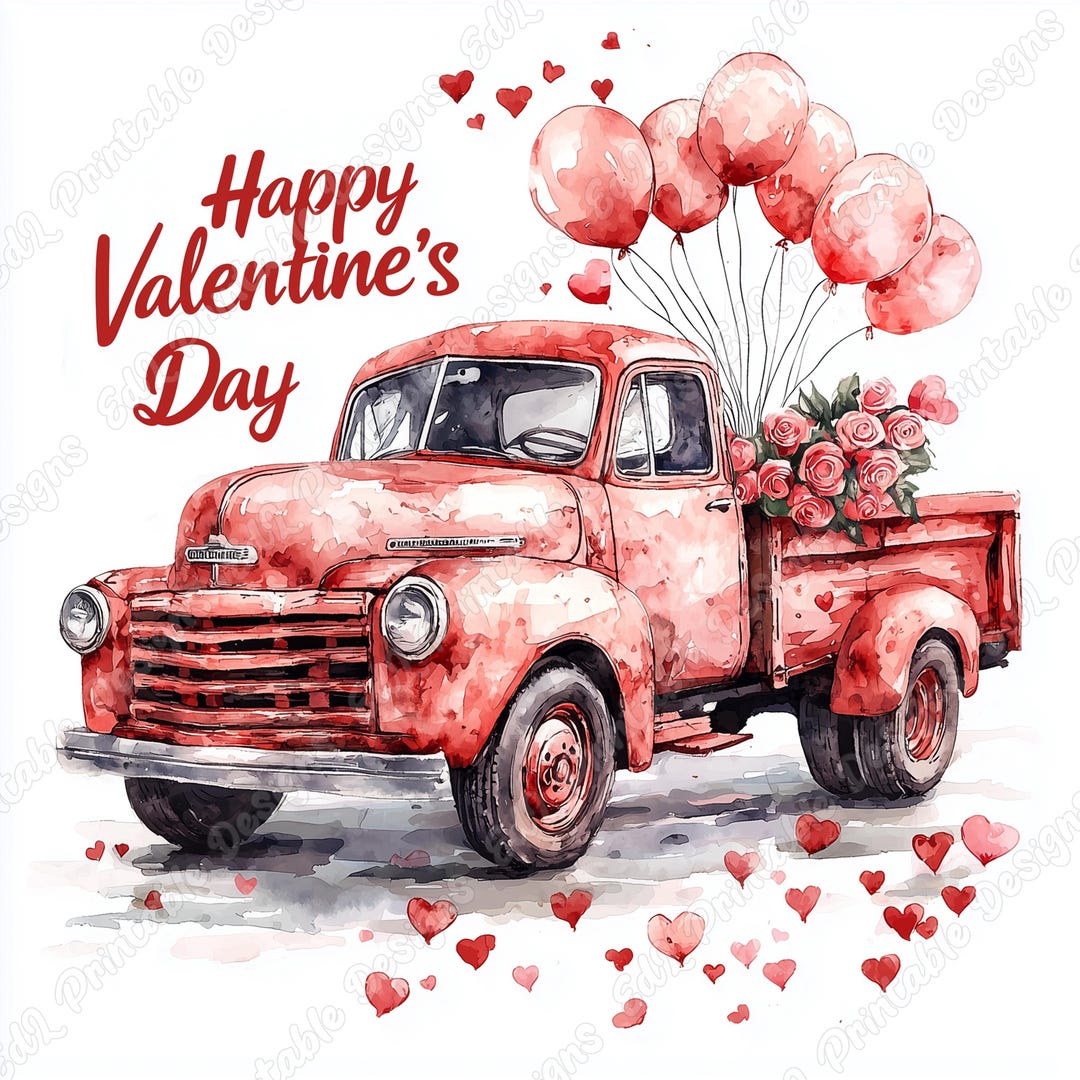 20 Valentines Day Truck Clip Art, Love Pickup Printable Images, Happy ...