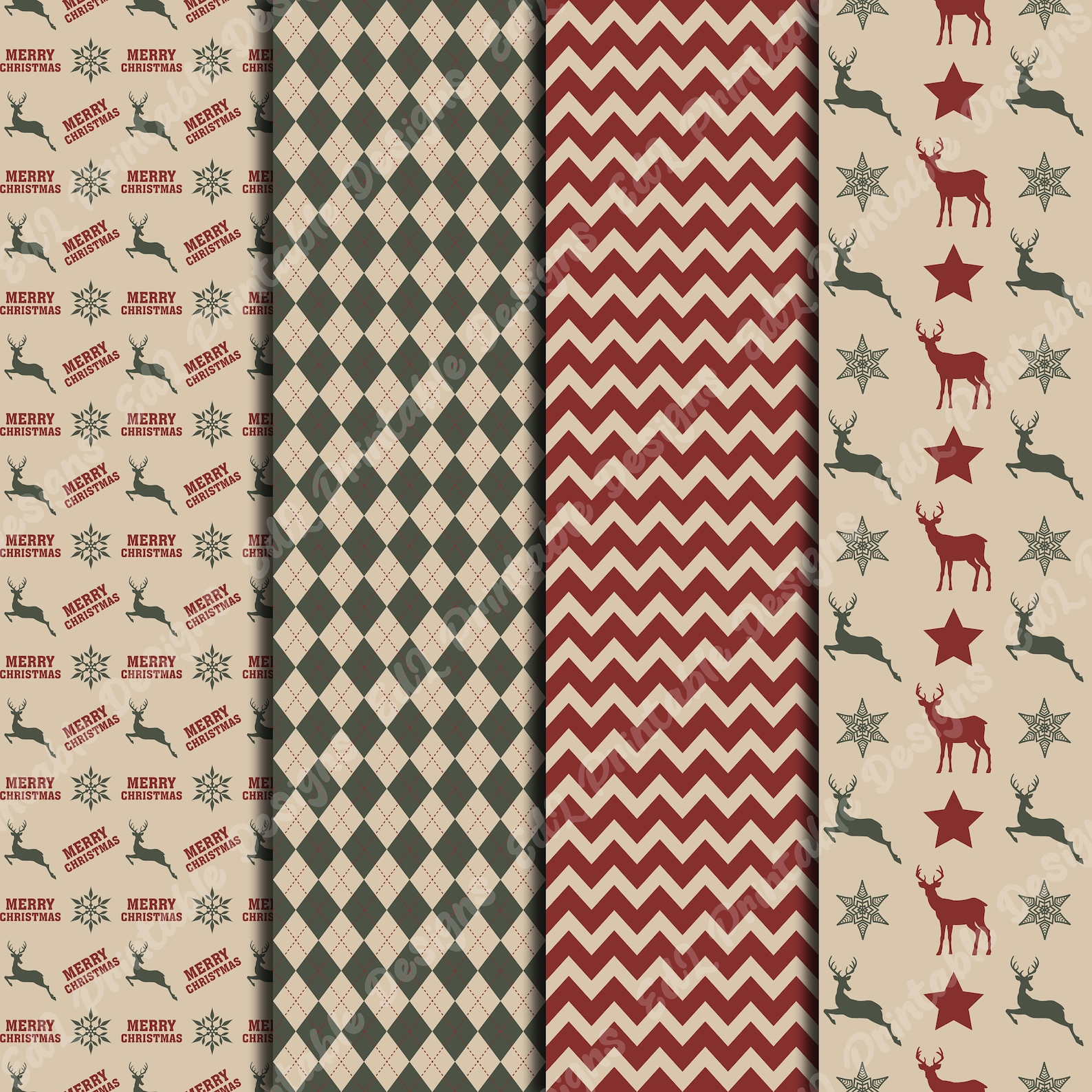 Christmas Digital Paper Pack, Seamless Red Green Patterns (digital ...
