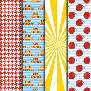 Firefighter Digital Paper, Fire Truck Printable Background, Fire Man ...