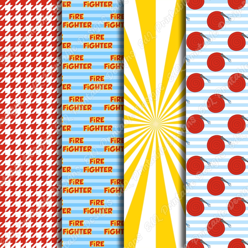 Firefighter Digital Paper Pack, Firetruck Scrapbook Patterns (digital ...