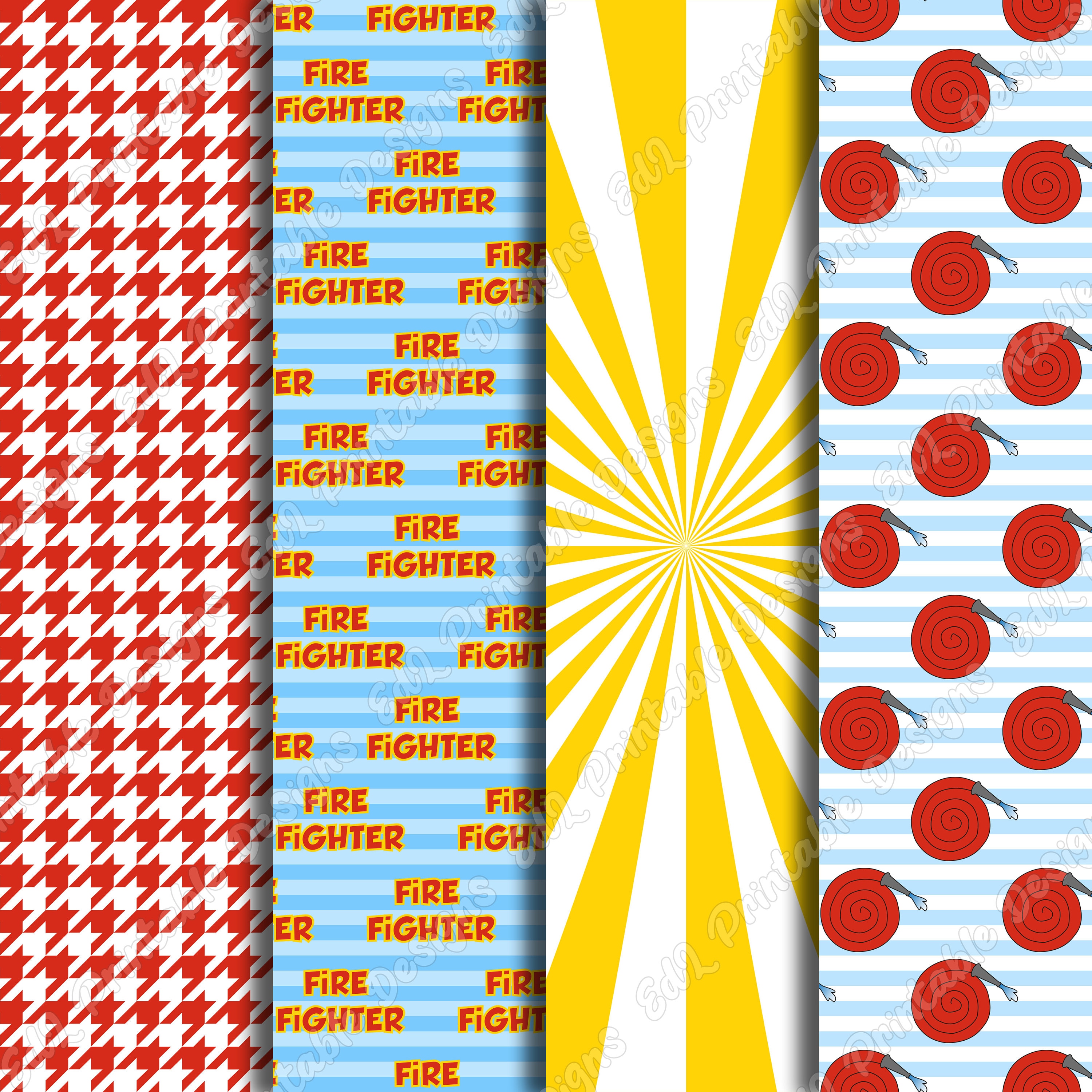 Firefighter Digital Paper Pack, Firetruck Scrapbook Patterns (digital ...