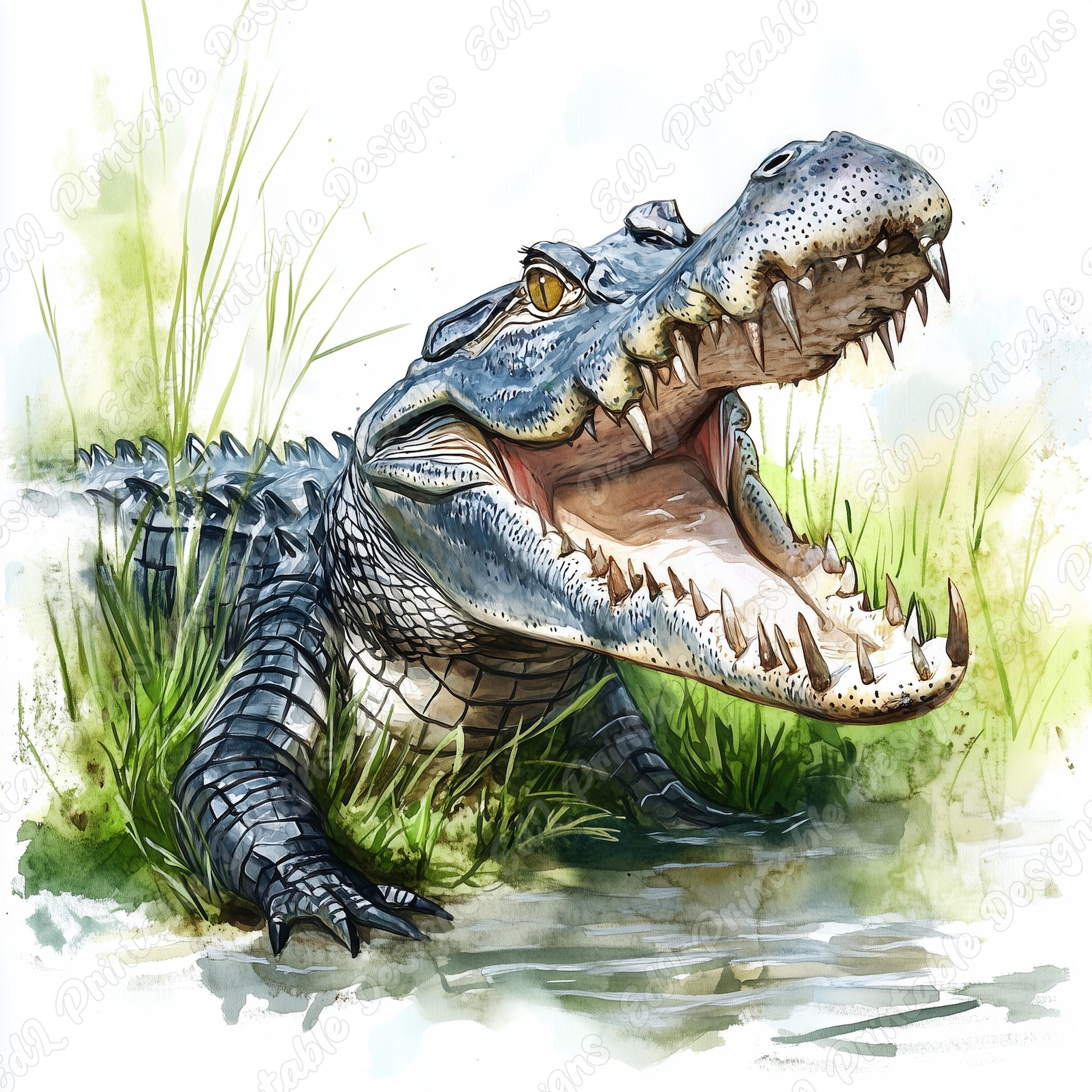 Watercolor Alligator Clip Art, Reptile Scrapbook Paper (JPG Bundle) - Etsy