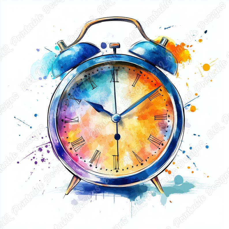 20 Watercolor Alarm Clock Clip Art, Vintage Retro Clocks (JPG Digital ...