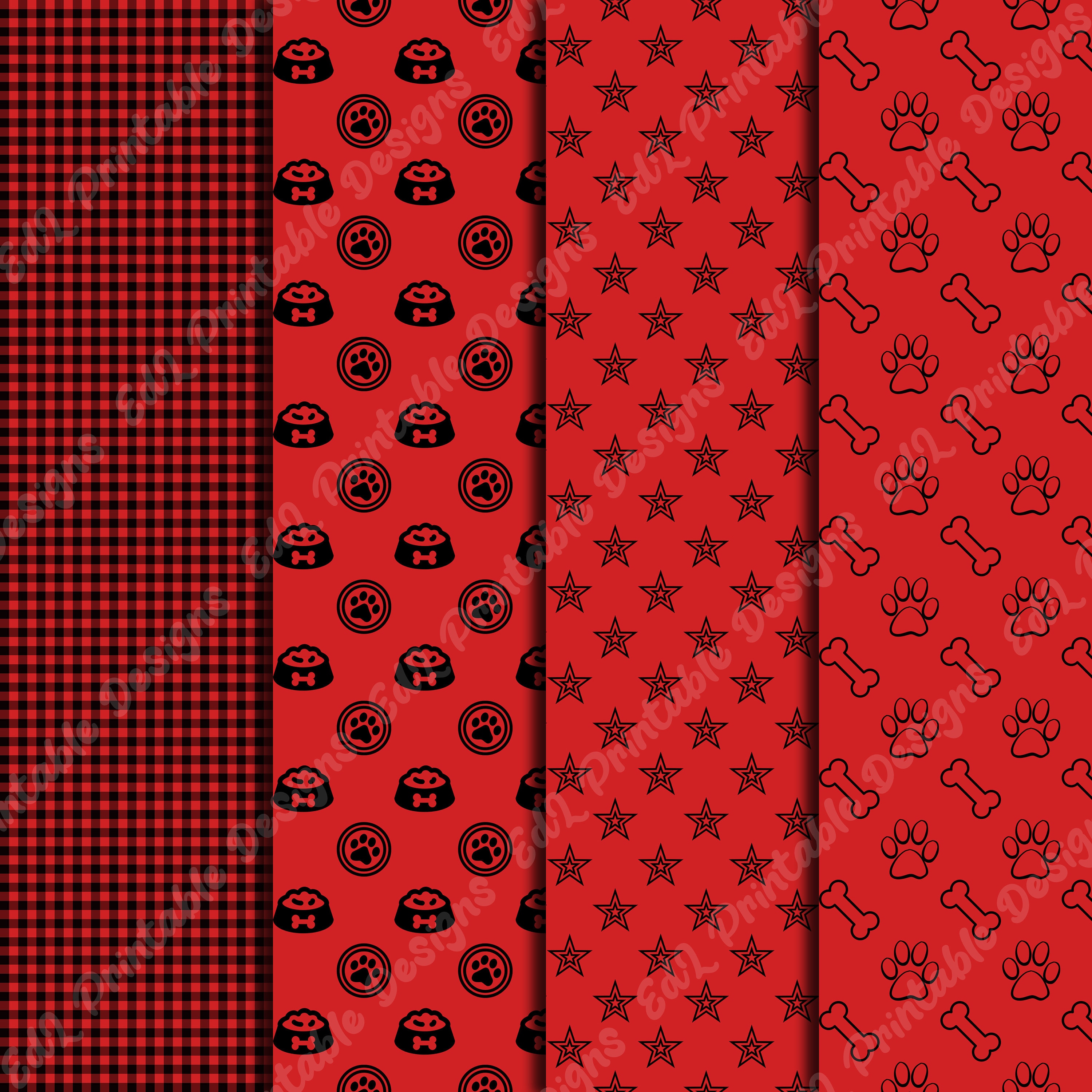 Red and Black Dog Patterns Digital Paper Animal Prints - Etsy