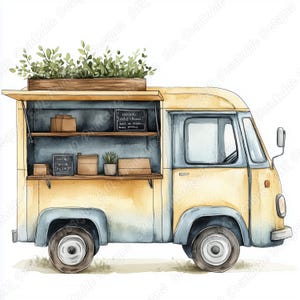 Watercolor Food Truck Clipart, Mobile Kitchen Illustration (JPG Bundle ...