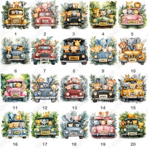 20 Safari Animals Car Clip Art, Tropical Jungle Jeep Printable Image ...