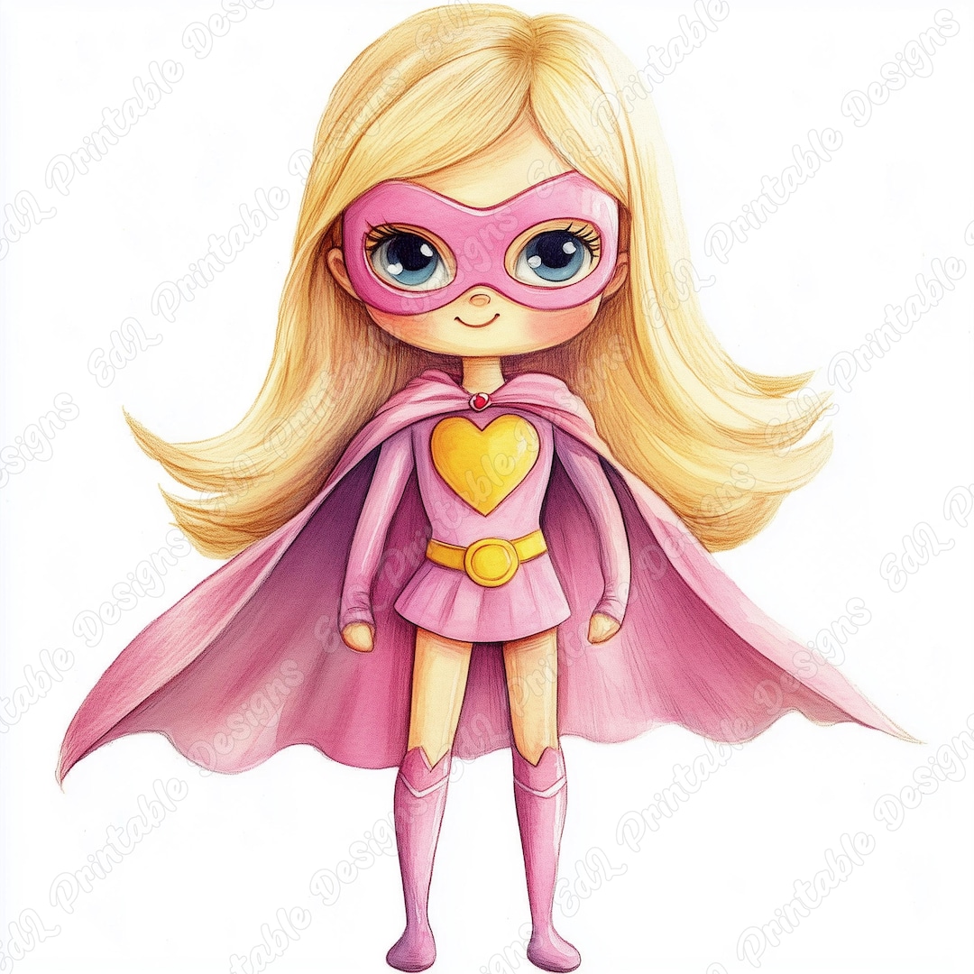 20 Cute Superhero Girl Clip Art, Cartoon Superhero Kid Printable Image ...