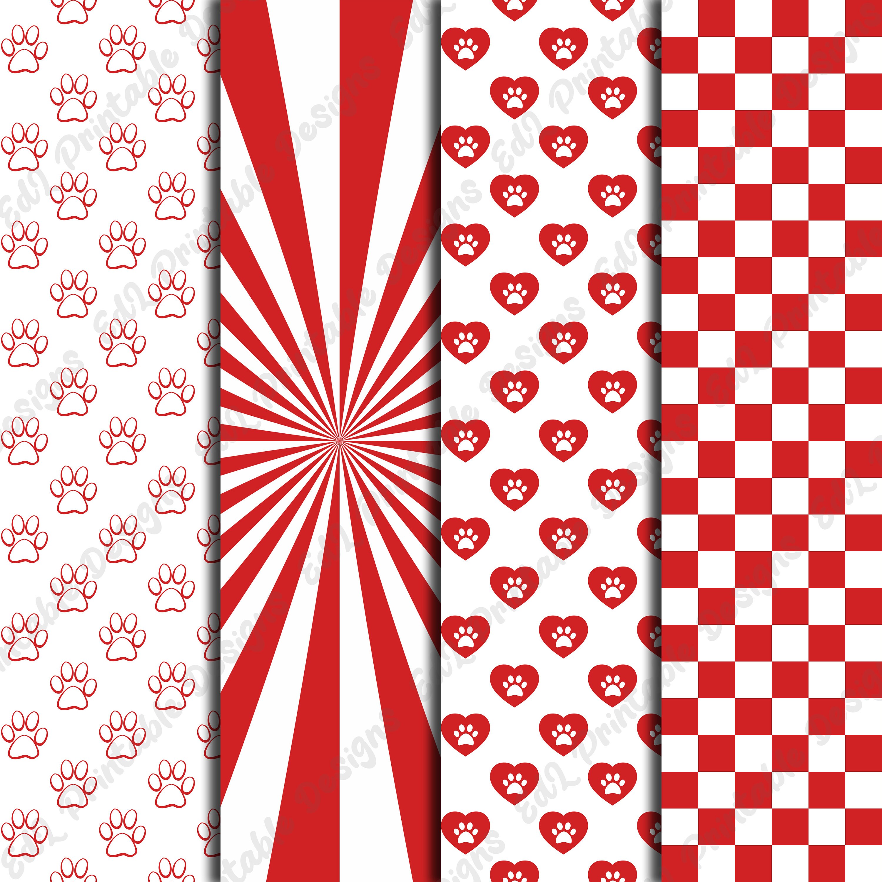 White and Red Dog Patterns Digital Paper, Animal Prints Background ...