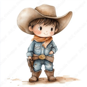 20 Cute Little Cowboy Clip Art, Watercolor Western Printable Image ...