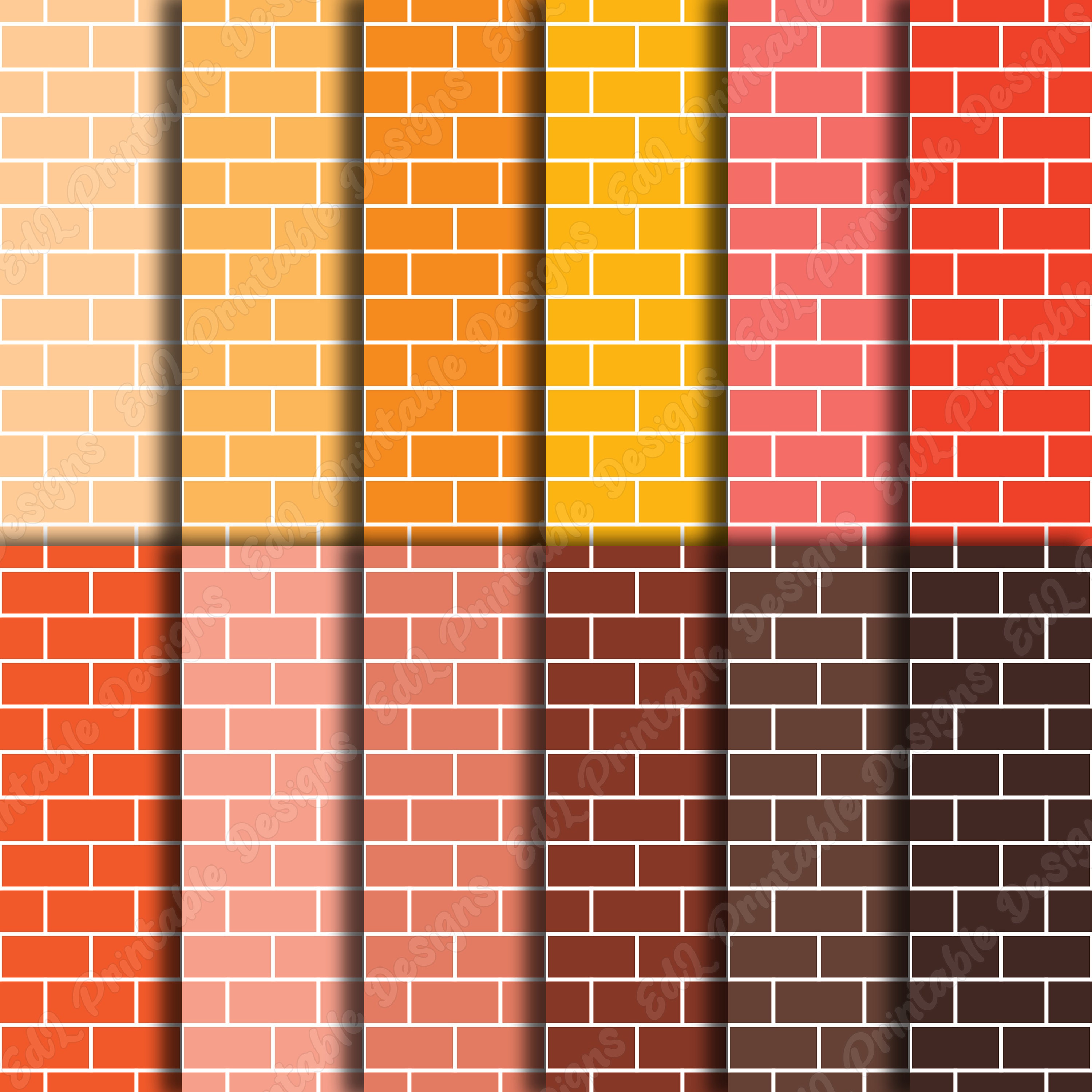 100 Bricks Digital Paper, Colorful Brick Wall Printable Background ...
