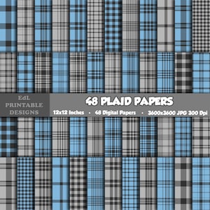 Light Blue and Light Gray Plaid Digital Papers, Tartan Printable ...