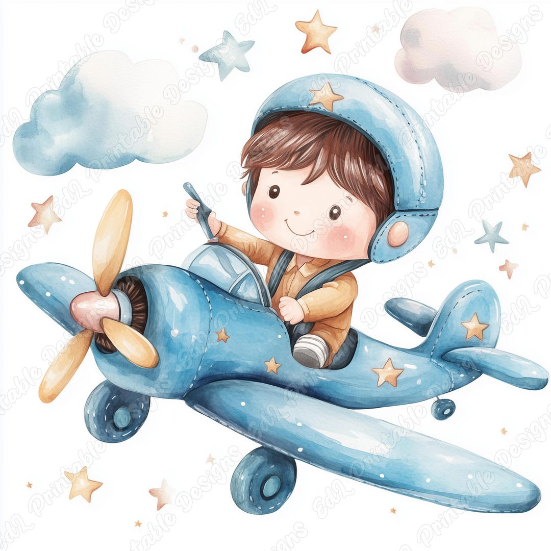 20 Cute Pilot Baby Boy Clip Art, Watercolor Little Kid Printable Image ...