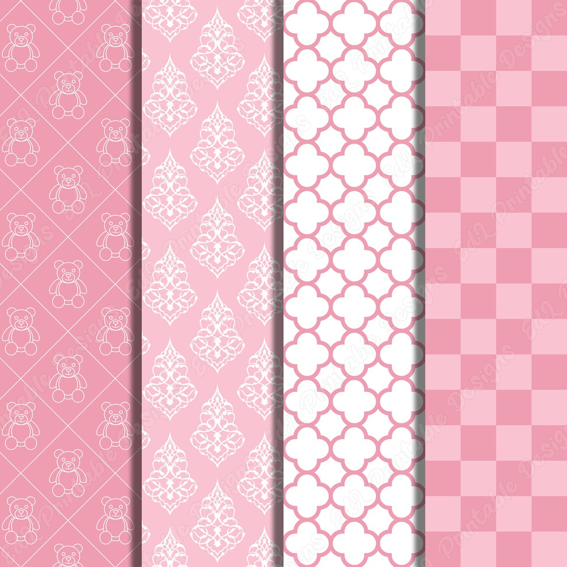 Pink Teddy Bear Digital Paper, Baby Girl Scrapbook (digital Download ...