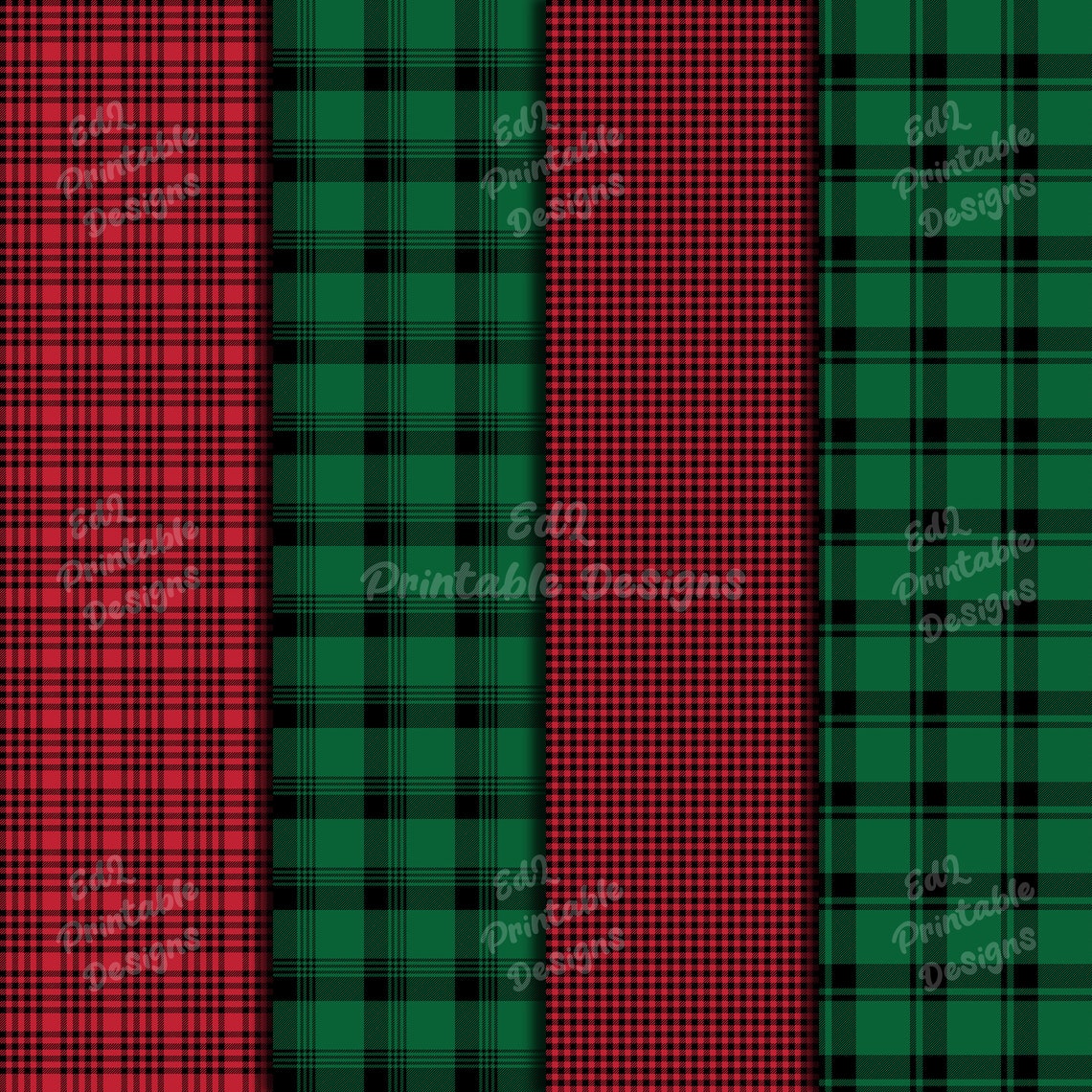Christmas Buffalo Plaid Digital Paper, Green & Red, Scrapbook (digital ...