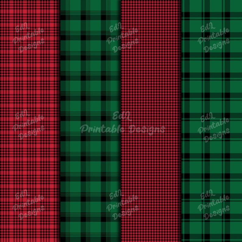 Christmas Buffalo Plaid Digital Paper, Green and Red Printable Xmas ...
