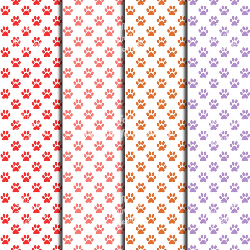 Colorful Paw Print Digital Paper, Animal Paw Printable Background ...