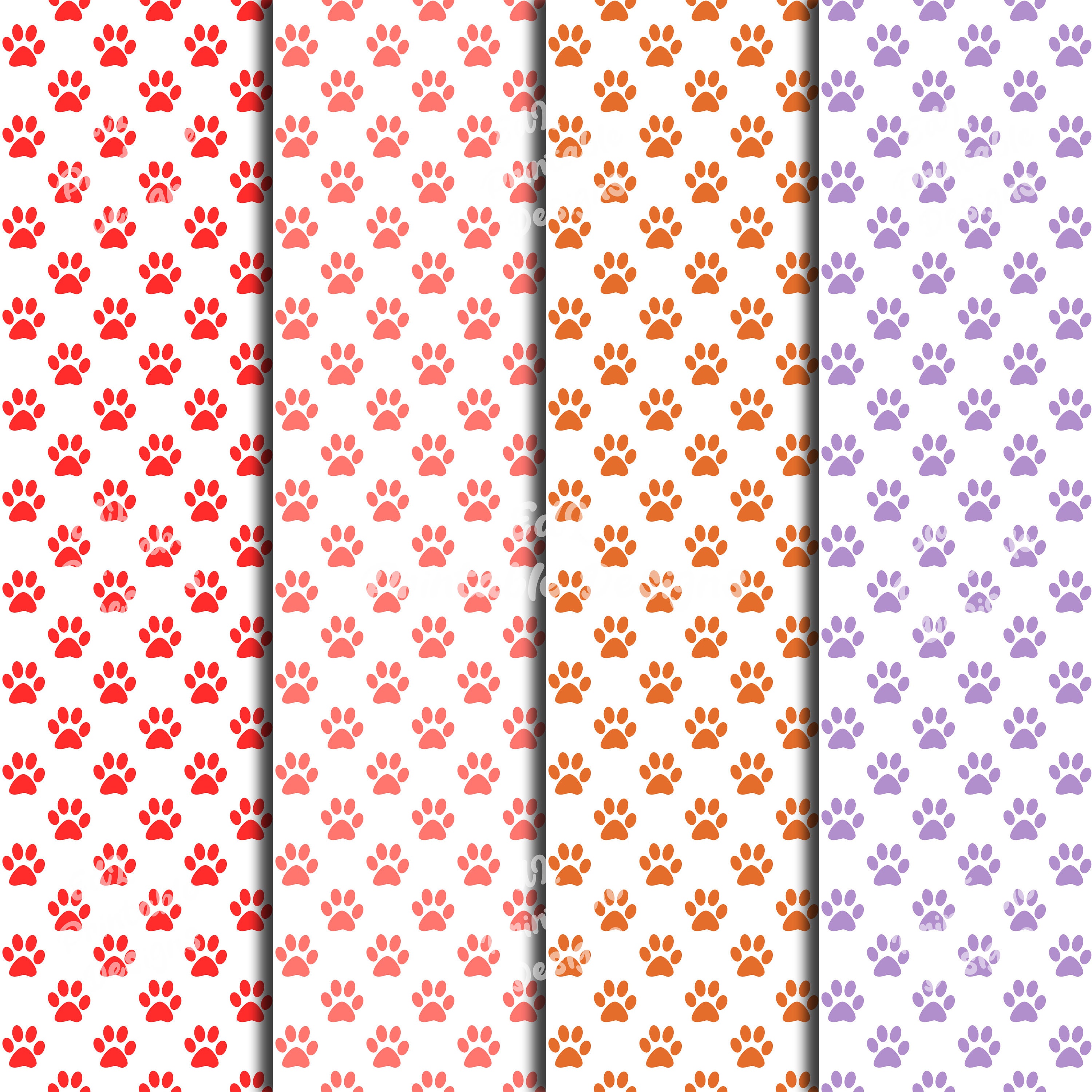 Colorful Paw Print Digital Paper, Animal Paw Printable Background ...